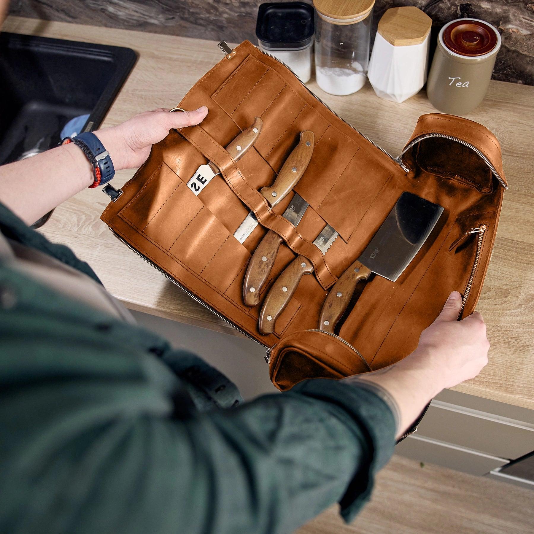 Personalized Leather Knife Bag For Chefs – The Seasoned Gourmet